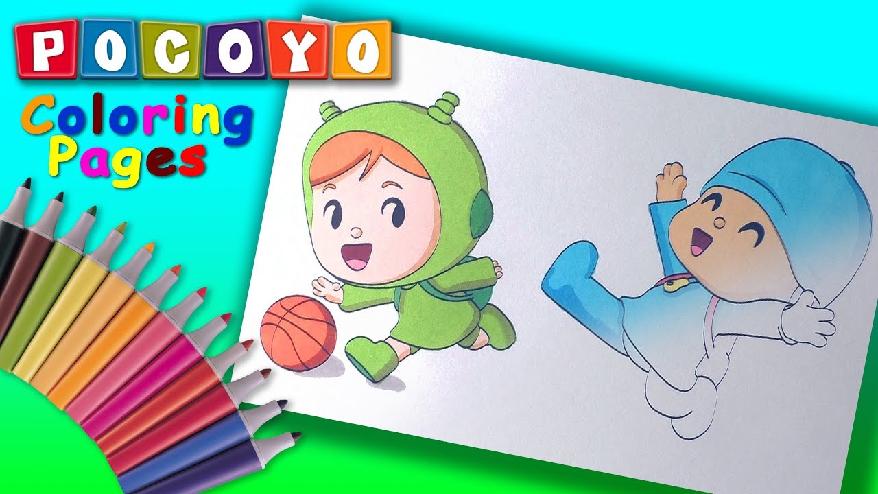 Pocoyo and Nina Play basketball #Nursery Coloring Pages #Pocoyo Coloring Book #ForKids