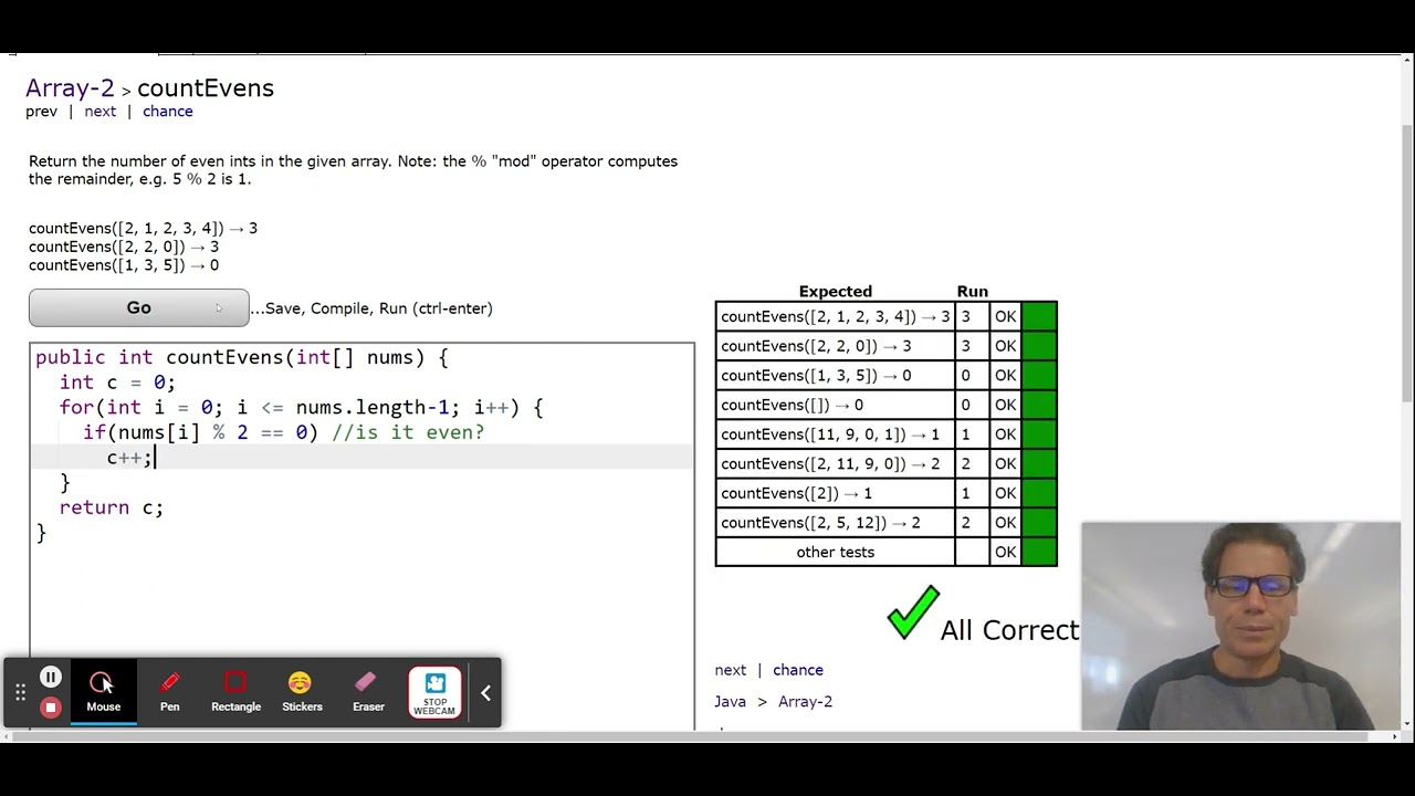 CodingBat Java Array-2 countEvens
