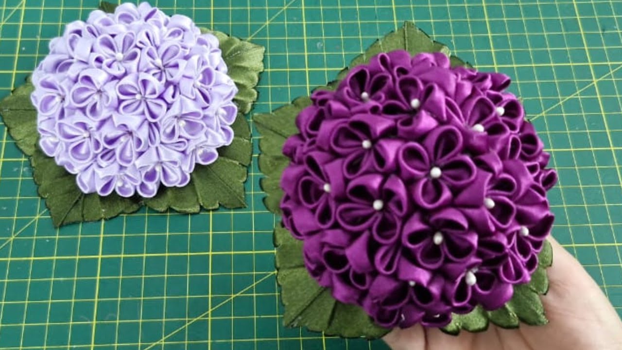 How to make ribbon hydrangeas / flower tutorial / learn how to make hydrangeas with ribbon 🌸😊