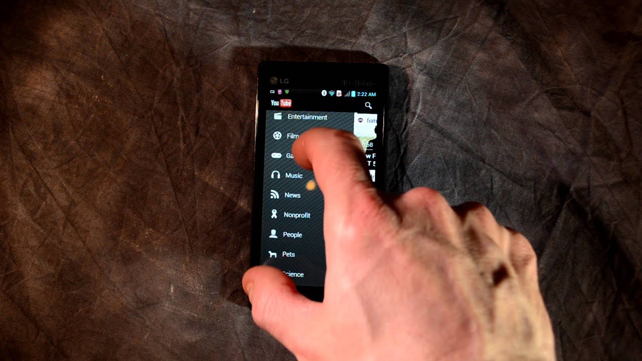 You Tube app on the LG Optimus L9