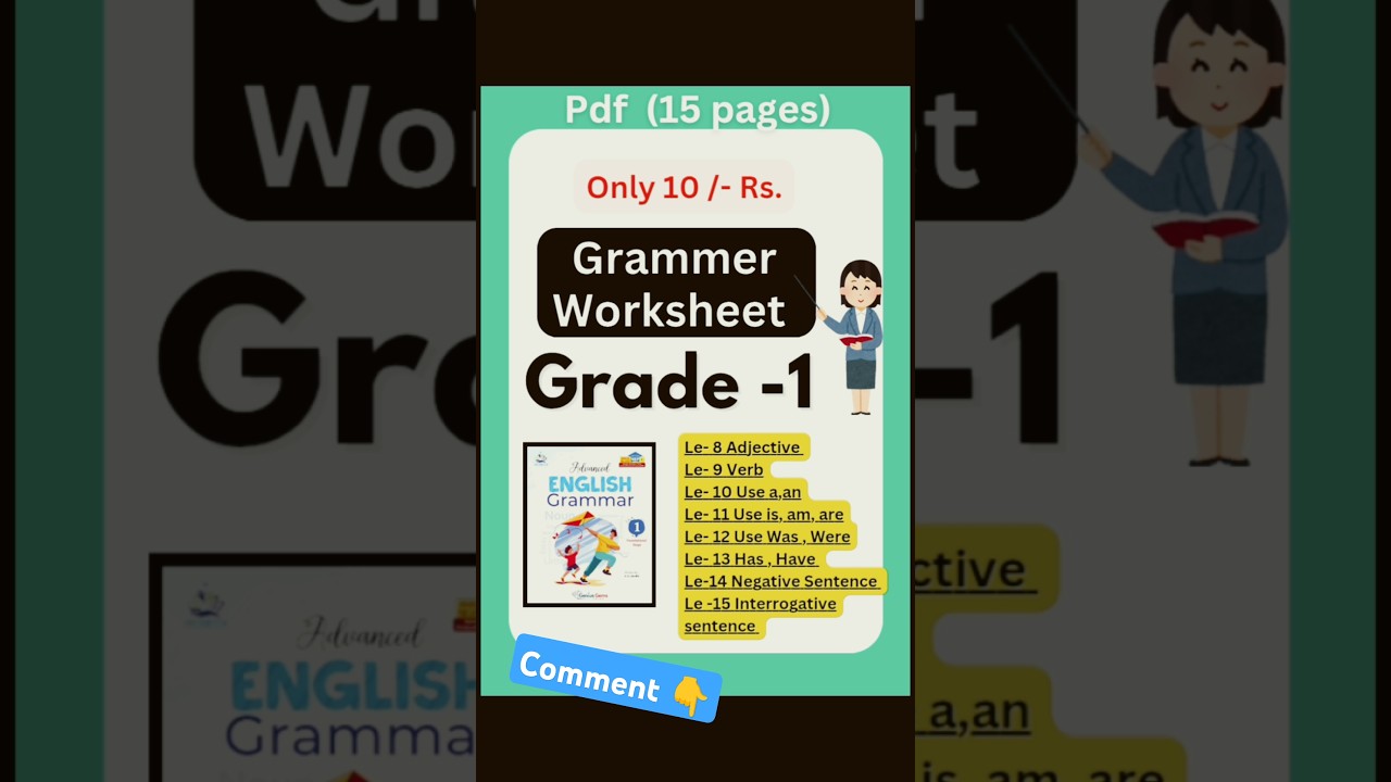Grammar Worksheet material| Lesson - 8 to 15 | grade -1 PDF format
