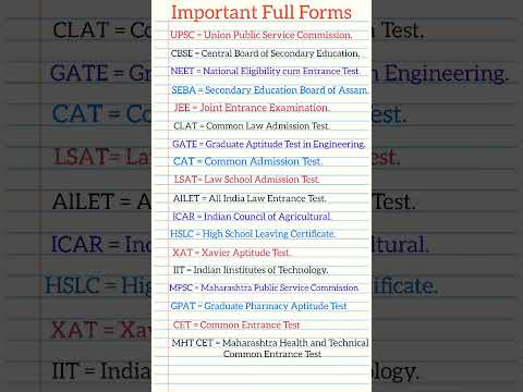 Full form of UPSC, MPSC, CBSE, NEET, JEE, CLAT, XAT, ICAR, #fullform #knowledge #gk #shorts