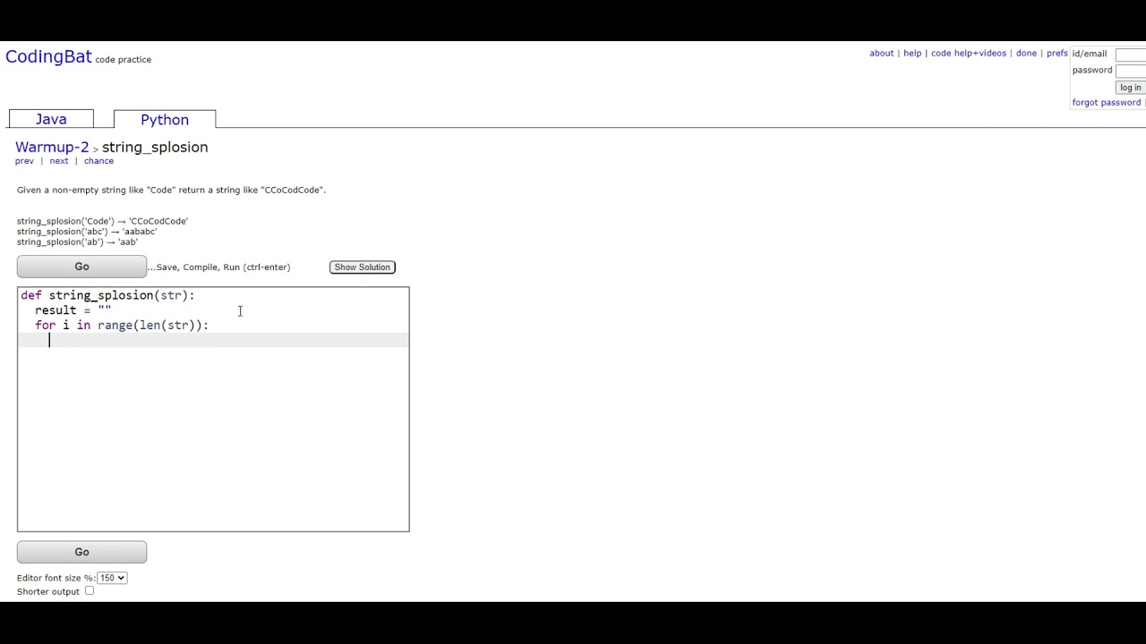 Warmup-2 (string_splosion) Python Tutorial || Codingbat.com