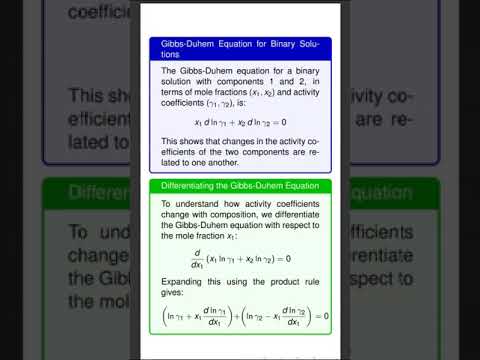 Gibbs -Duhem Equation in terms of activity coefficients and mole fractions #thermodynamics