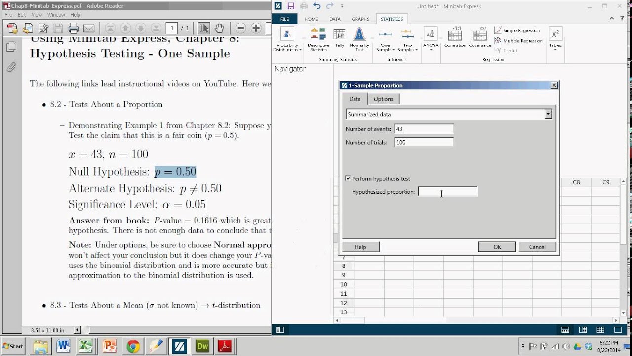 Hypothesis Tests About a Proportion with Minitab Express