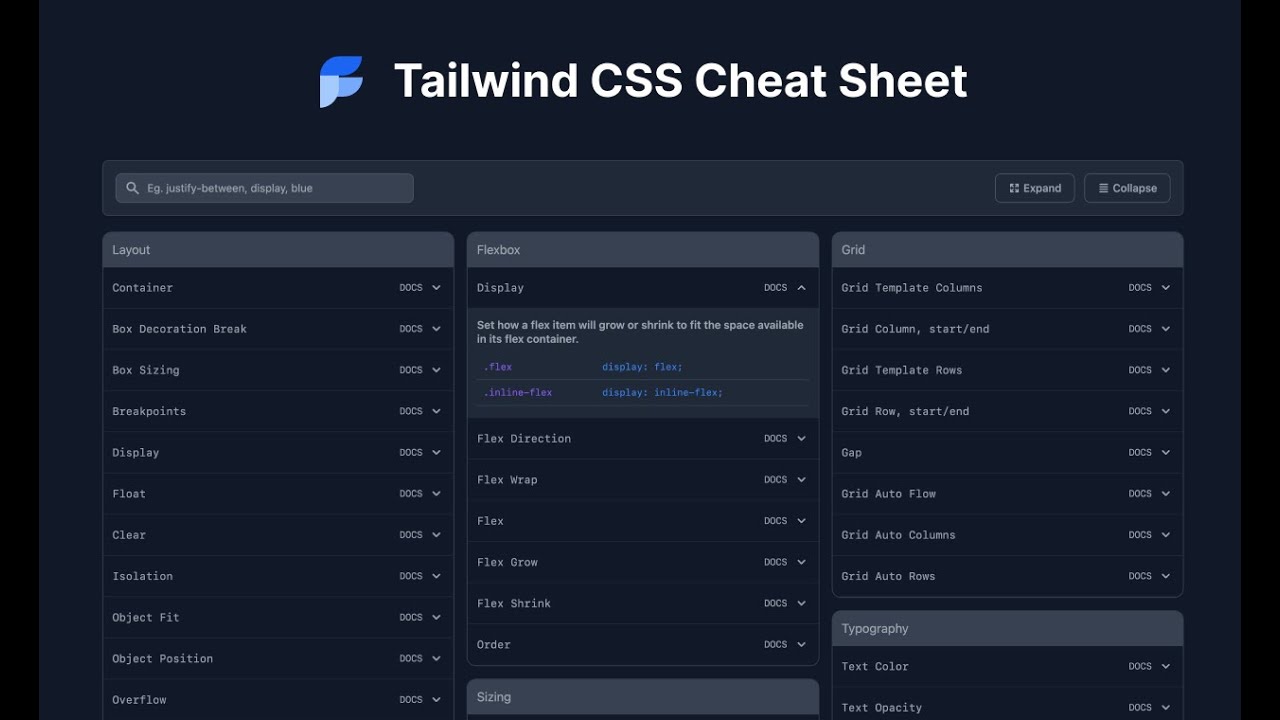 Tailwind CSS Cheat Sheet Tool Presentation