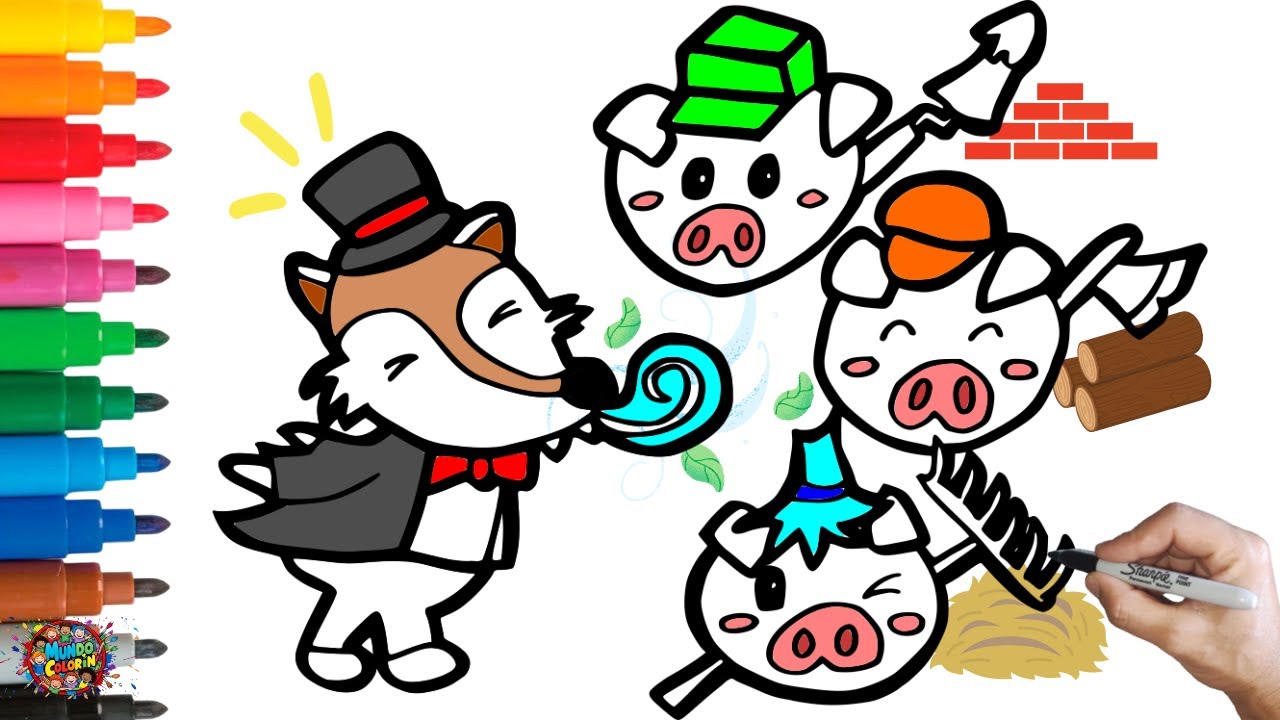 Dibujo fácil del cuento de Los Tres Cerditos 🐷🐷🐷 🌈Dibujos para niños 