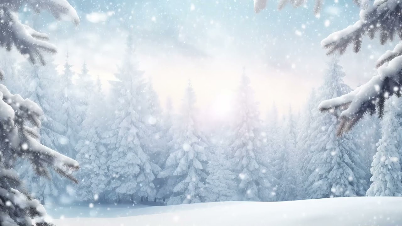 beautiful snowy forest animation, snow animation art, winter forest background