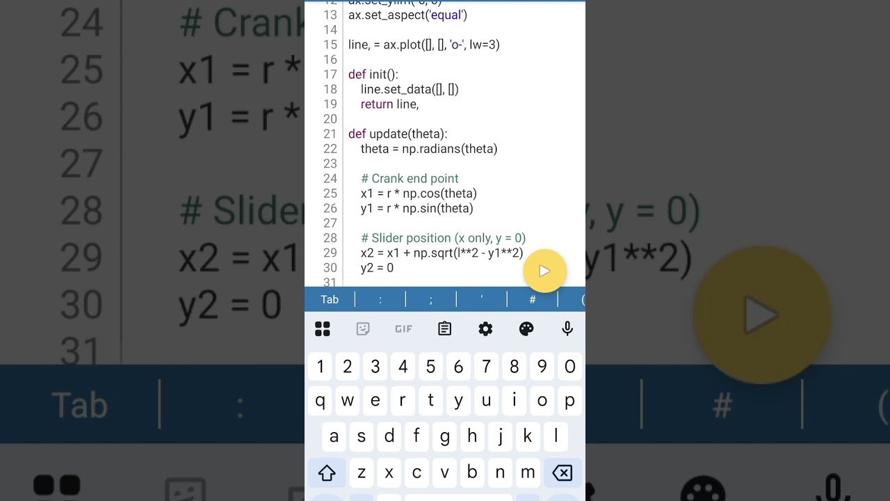 python simulation for slider cranck mechanism