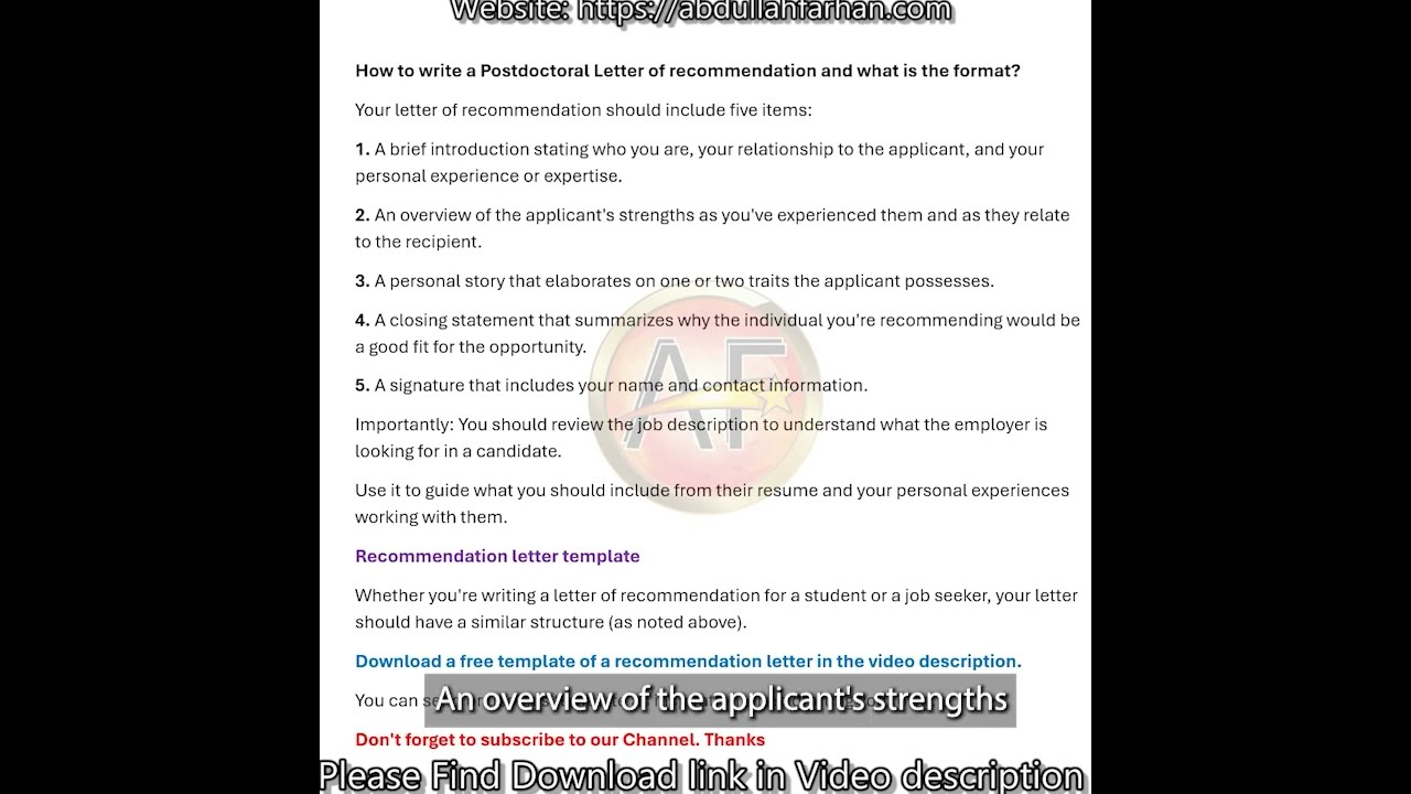 How to Write a Postdoctoral Recommendation Letter? its format and Download a Free Template