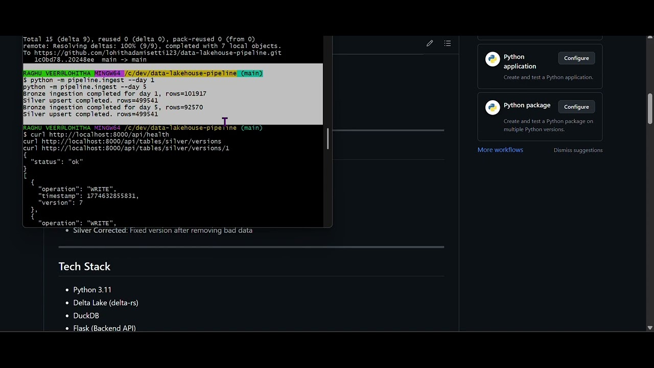 GitHub Events Data Lakehouse | Delta Lake, DuckDB & Time Travel Demo