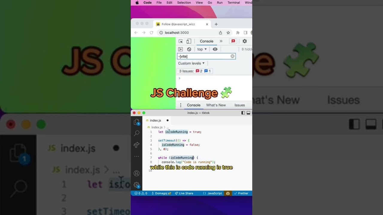 JavaScript challenge! Solution in my next video #webdevelopment #programming #vscode #css #html