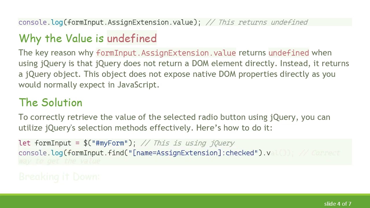 Why Does the Value from a Javascript Selector Return undefined Using jQuery?