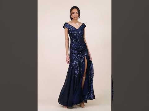 Shimmering Sequin Dress with Off-Shoulder Neckline and Dramatic Slit!