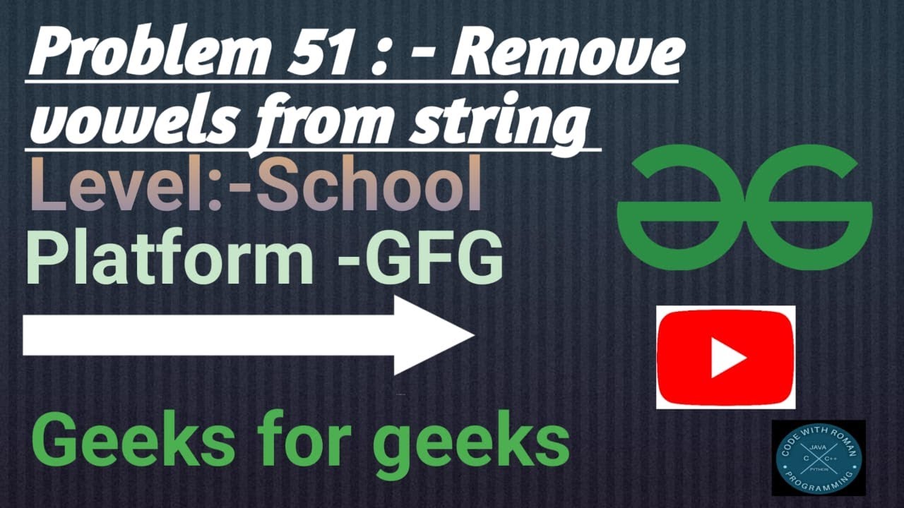 Remove Vowels From String | GFG School | Java | @CodewithRoman