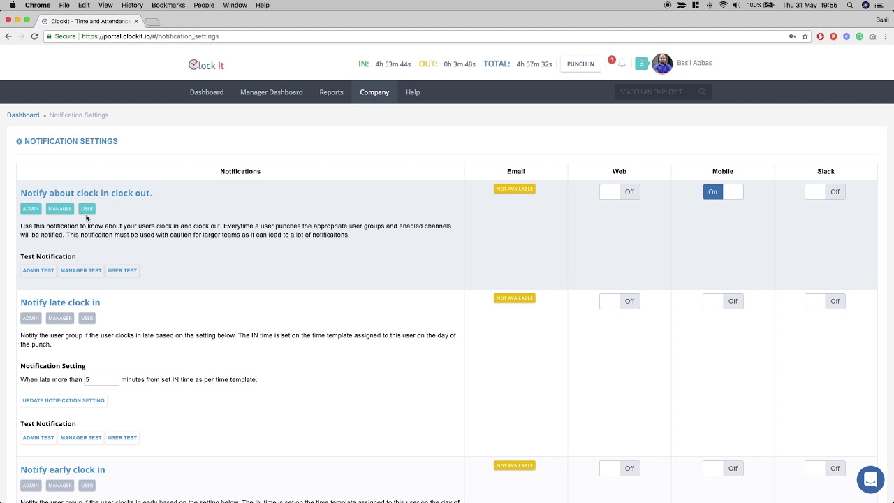 ClockIt Time Clock Notifications