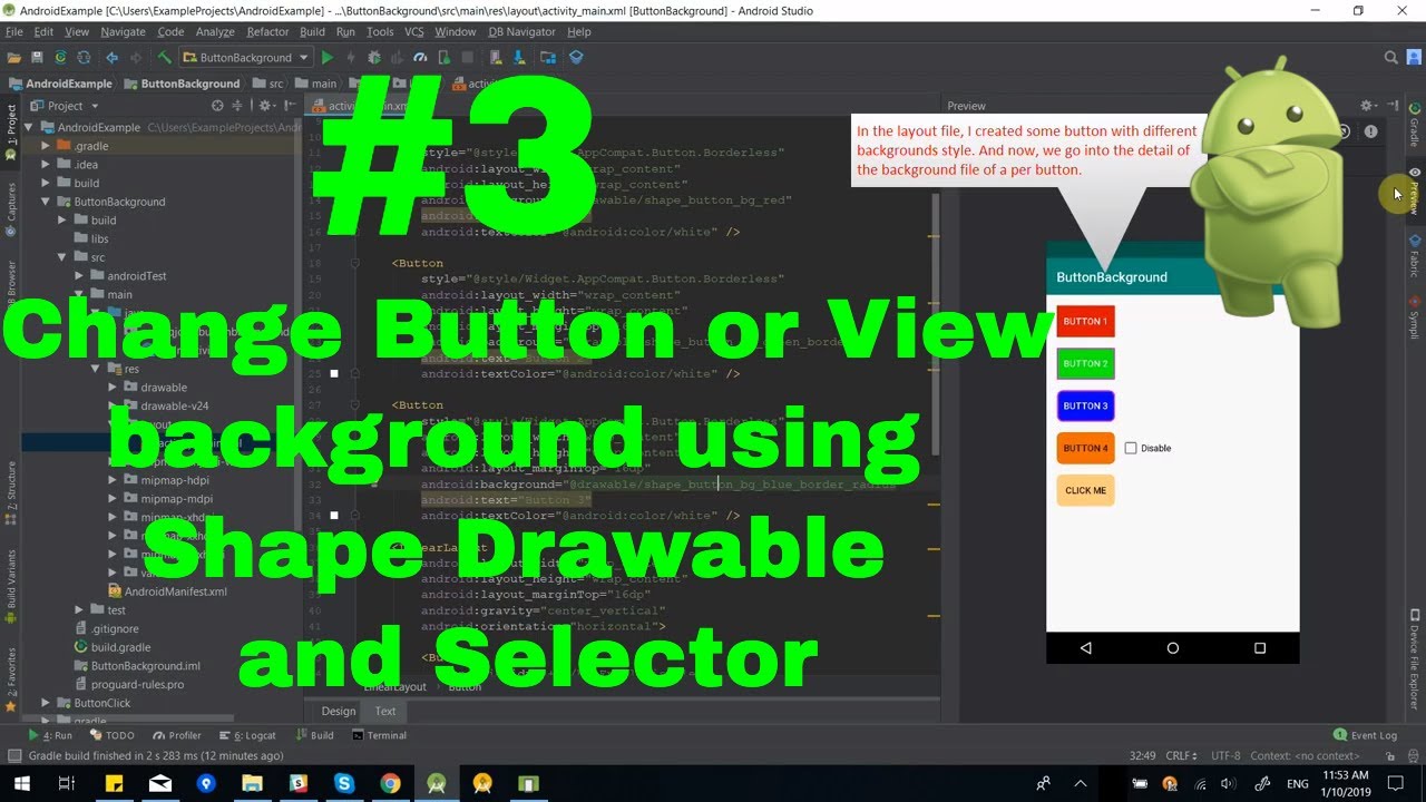 #3 Change the Button(View) background using XML resource - Kotlin Android for beginners