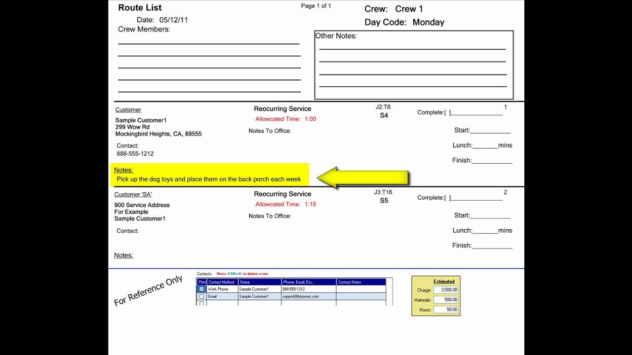 About a Route Sheet