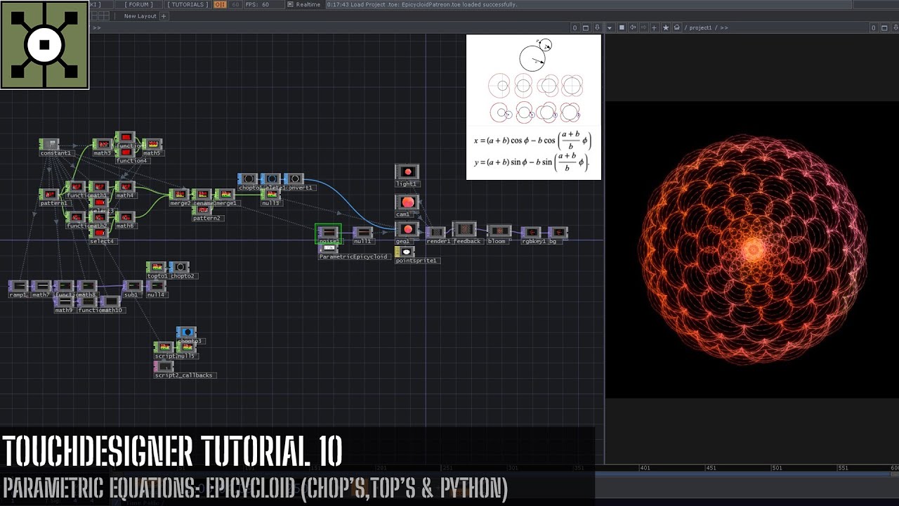 TouchDesigner Tutorial 10 - Parametric Equations: Epicycloid (CHOP's,TOP's & Python)