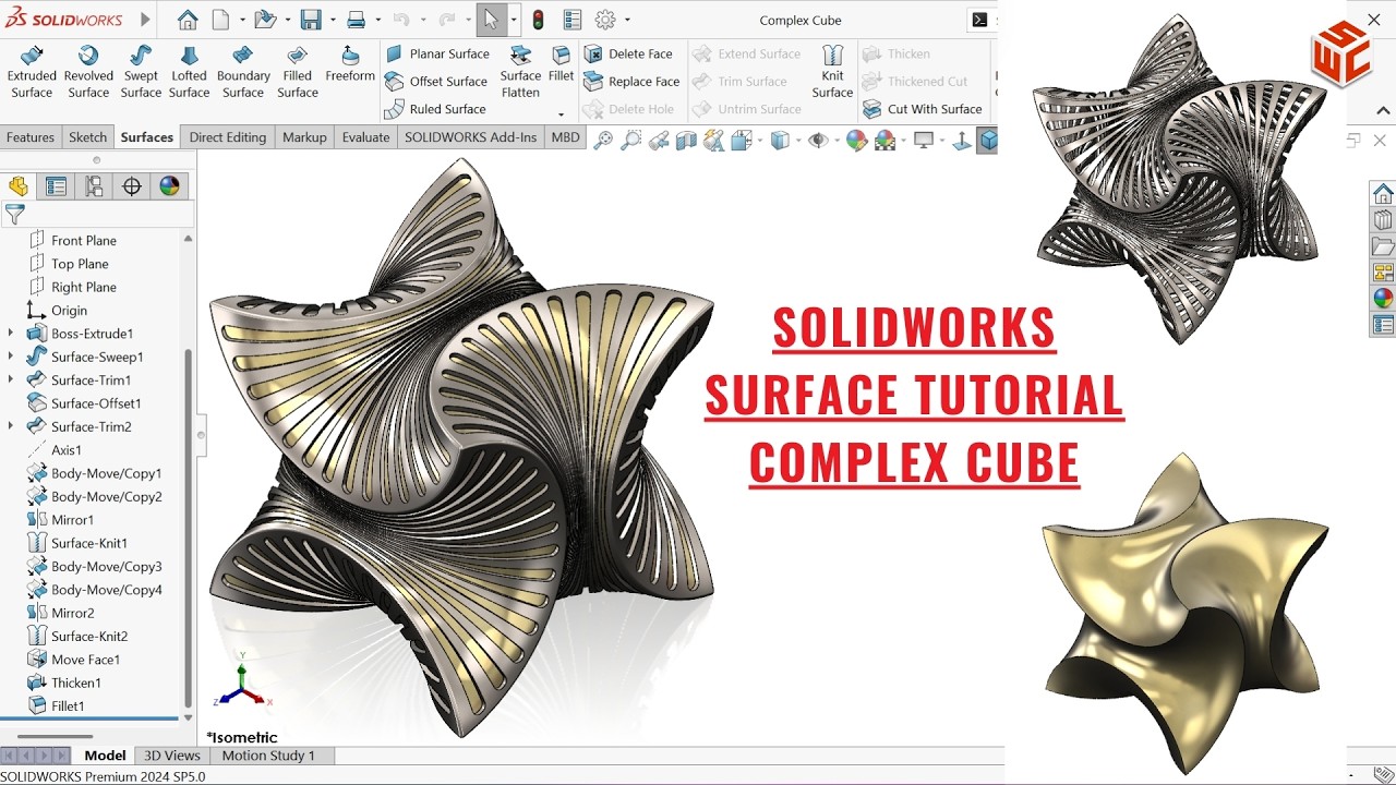 SolidWorks Surface Tutorial | Complex Cube 3D Modeling (Step by Step)