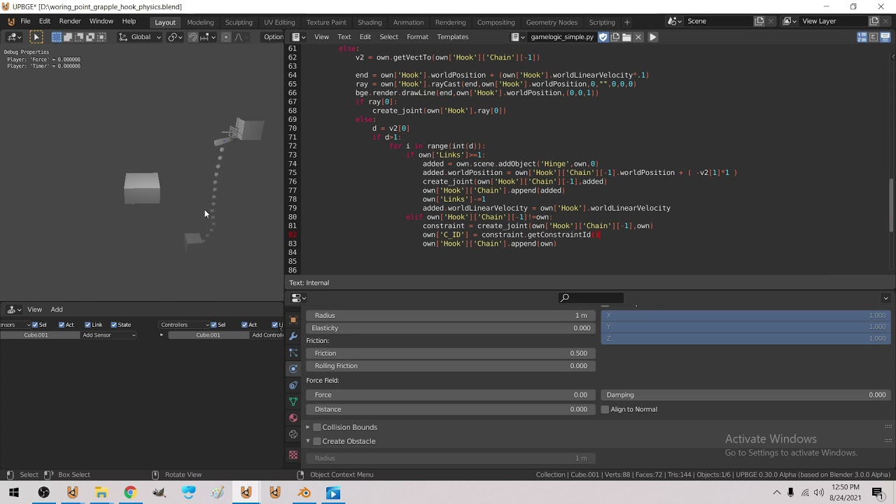 Rigid body joint grappling hook [ upbge ]