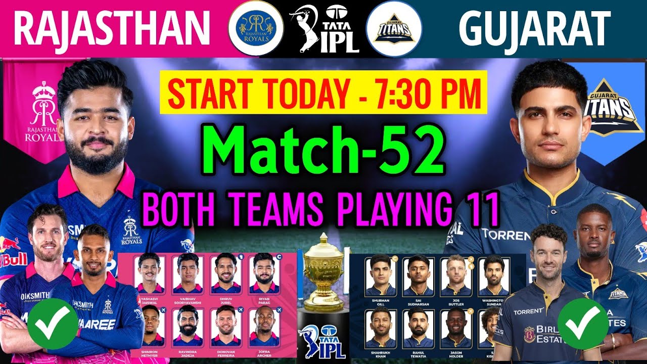 IPL 2026 Match-52 | Rajasthan vs Gujarat Playing 11 | RR vs GT Playing 11 2026 | GT vs RR Playing 11