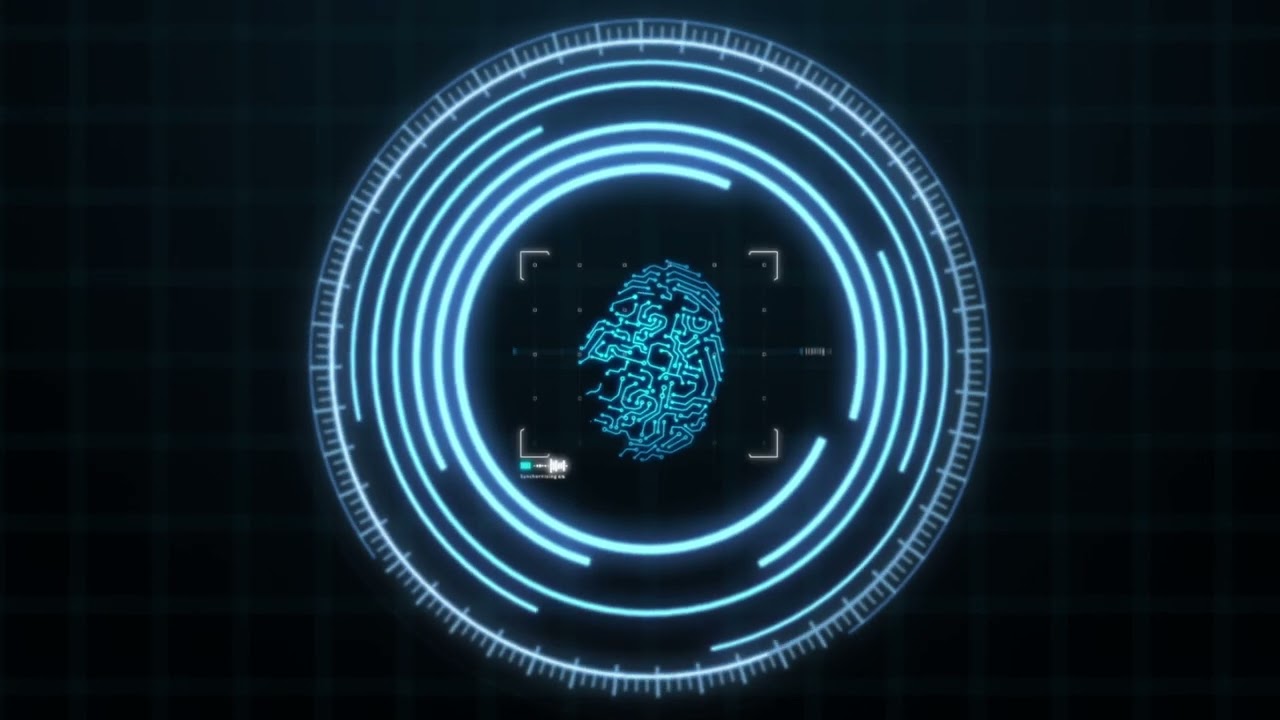 blue fingerprint scanner with grid lines background technology and digital network concept