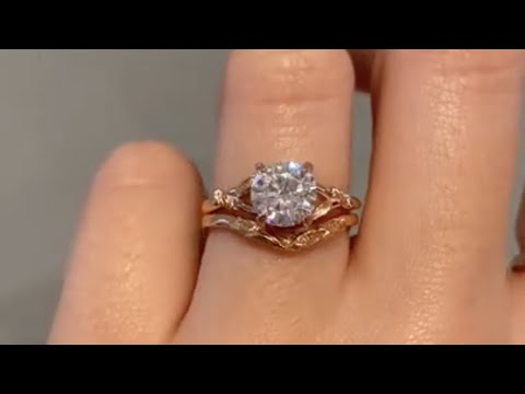 Stunning Rose Gold Leaf Detail Wedding Ring Set with 1.2 Carat Round Diamond - Pembroke & Vennie