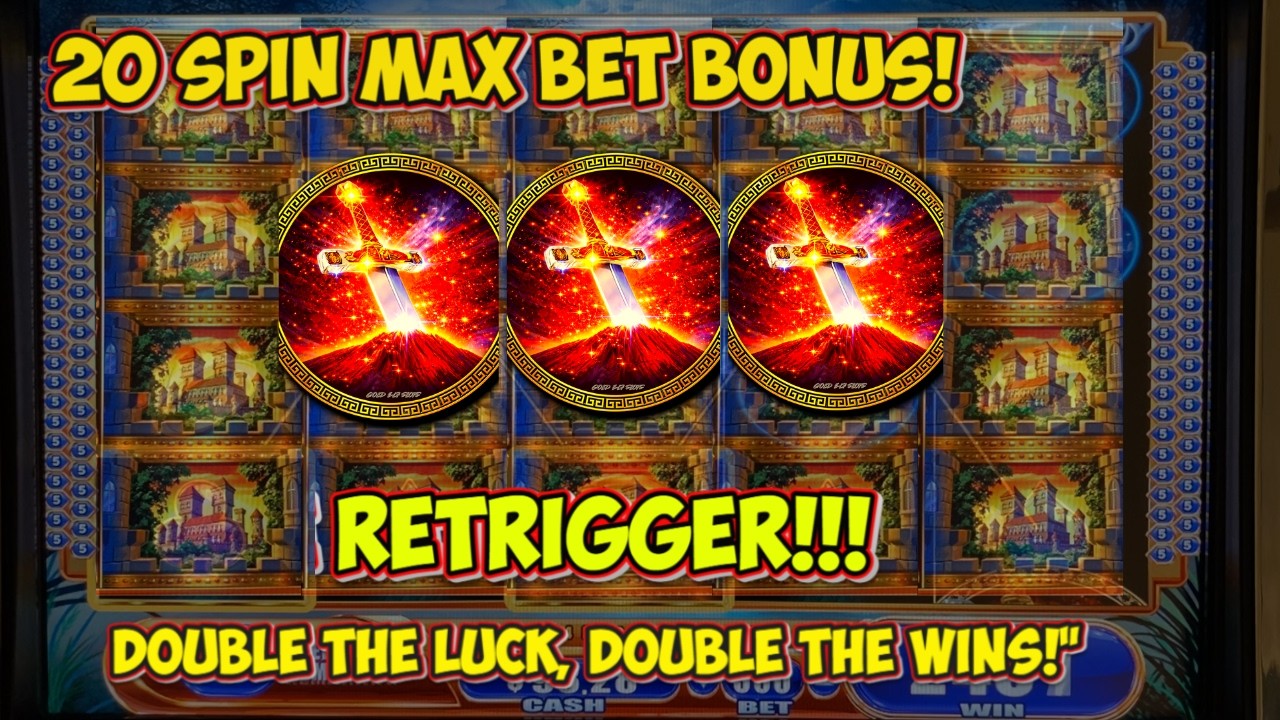 20 SPIN MAX BET BONUS DOUBLES THE WINS on The King And The Sword Slot!  WMS Classic MAX BET Live