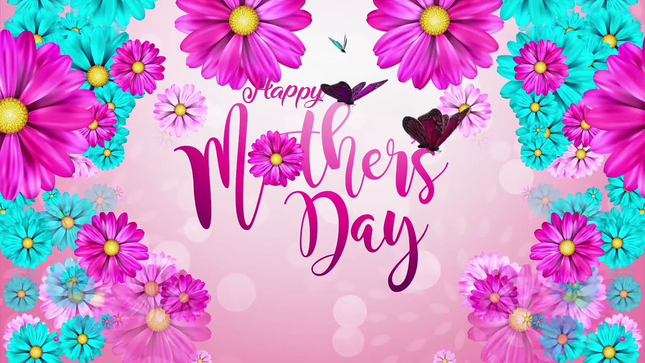 Happy Mothers Day 4k Background  with Rotating Flowers and Flying Butterflies Free