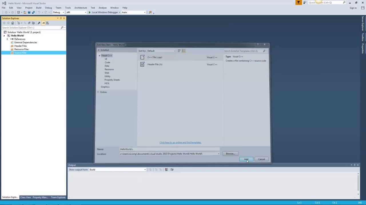 Your First C Program, using Visual Studio 2015