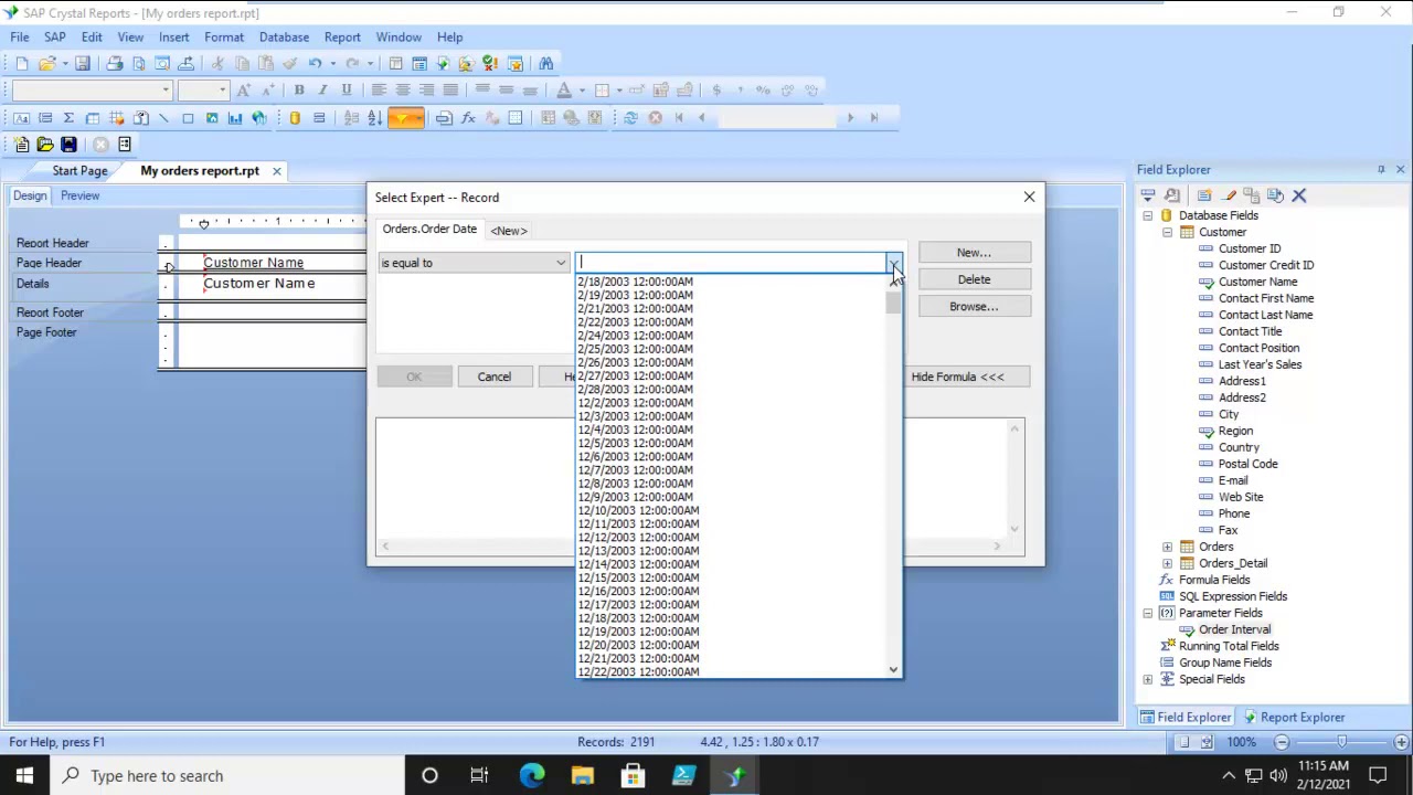 Using Crystal Reports 2020 - Creating a Date Range Parameter