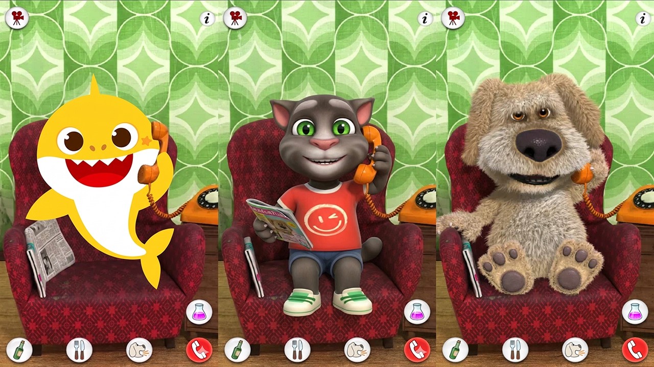 Talking Tom Cat vs Talking Ben the Dog vs My Talking Pinkfong Baby Shark - All Foods