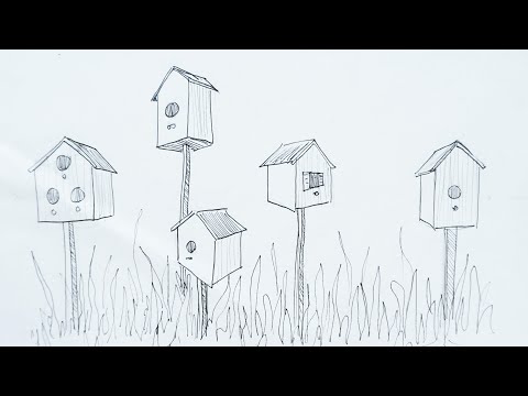 How to Draw Birdhouses in 1 and 2 Point Perspective