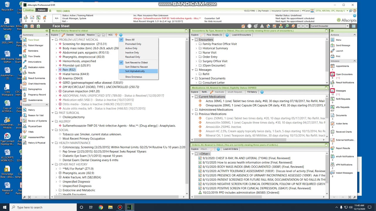 Allscripts Pro EHR Facesheet review