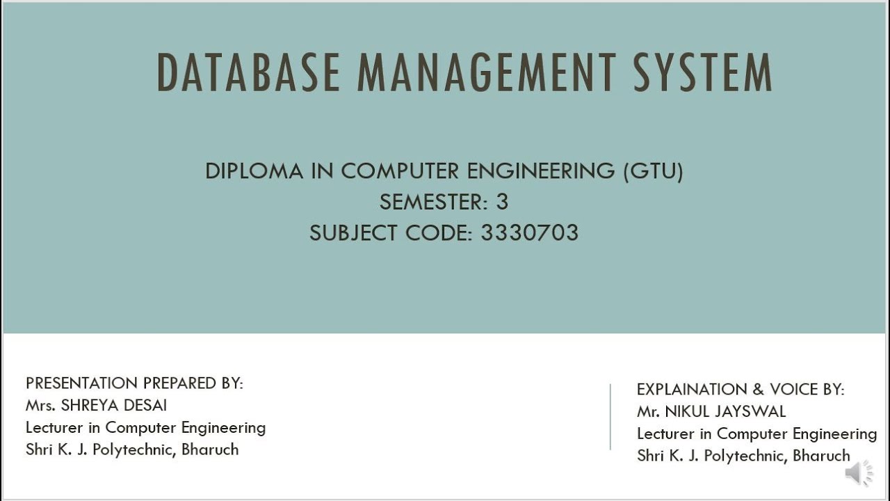 DBMS: Unit 1: Lecture 1: Introduction to DBMS