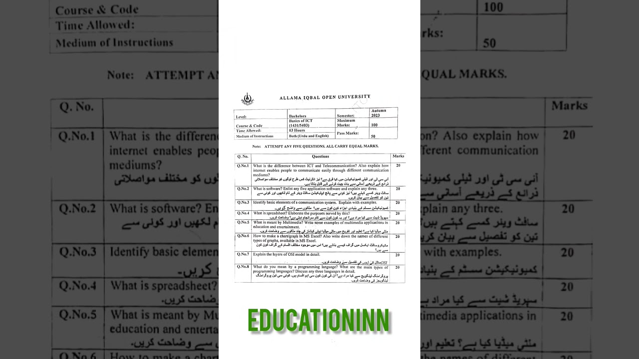 📘 1431 / 5403 Basics of ICT – Spring 2025 | #aiou #ict1431 #1431 #5403 #5403pastpaper #1431pastpaper