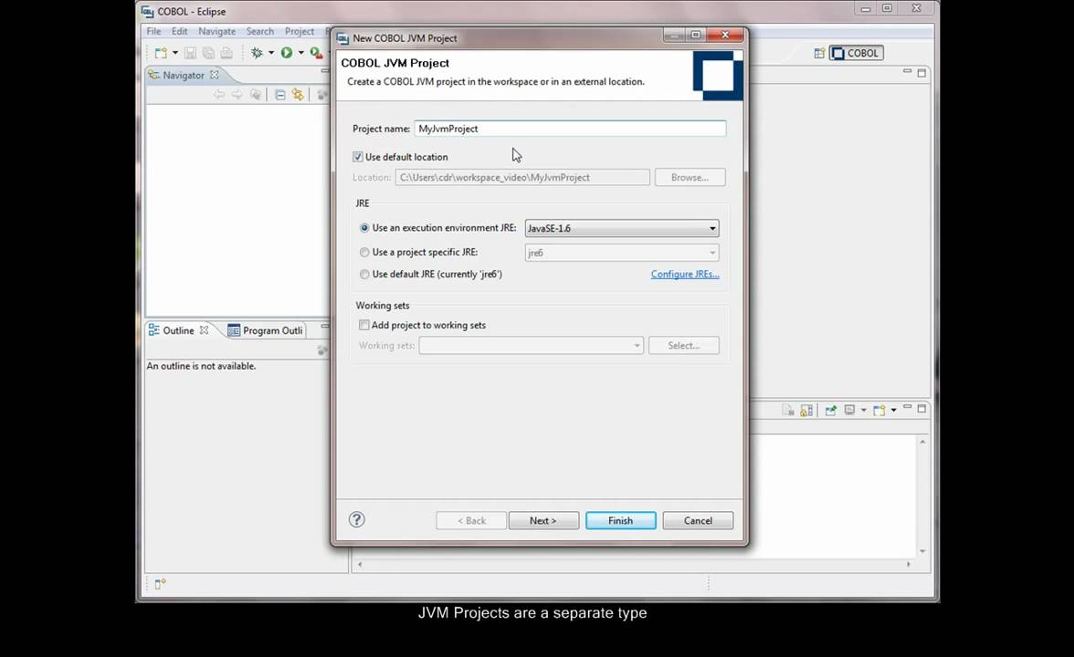 Creating a JVM project in Visual COBOL for Eclipse