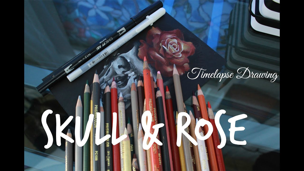 Skull and Rose//Timelapse Drawing
