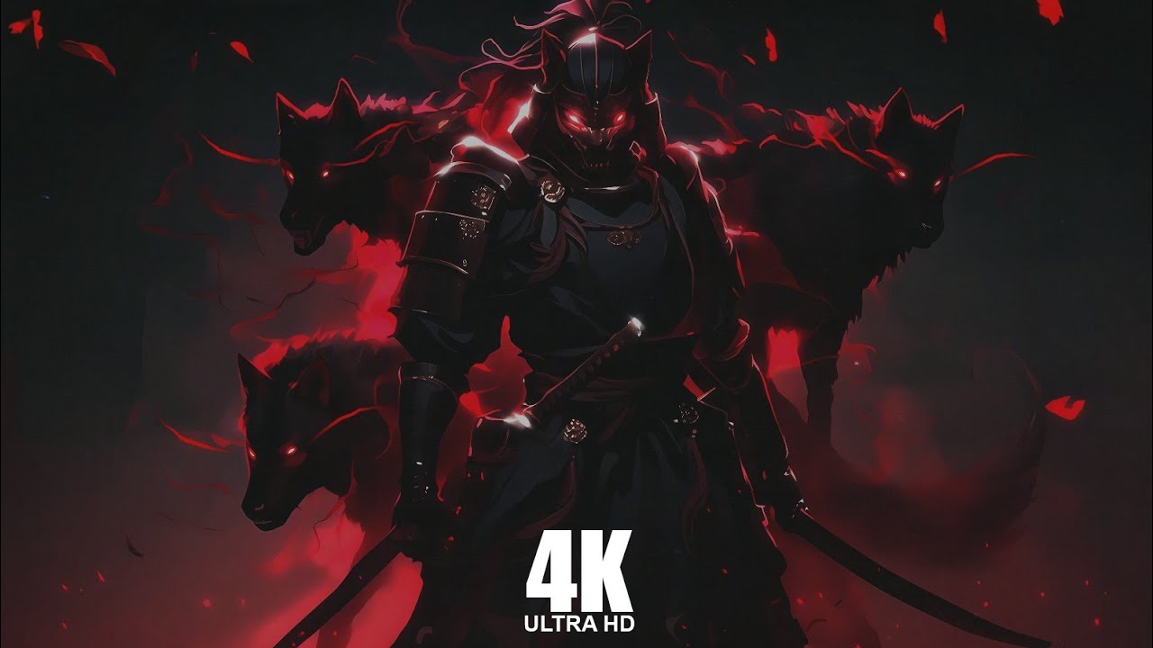 1 Hour Loop Red Samurai With Wolves 4K Resolution Your Live Wallpaper For PC #livewallpaper