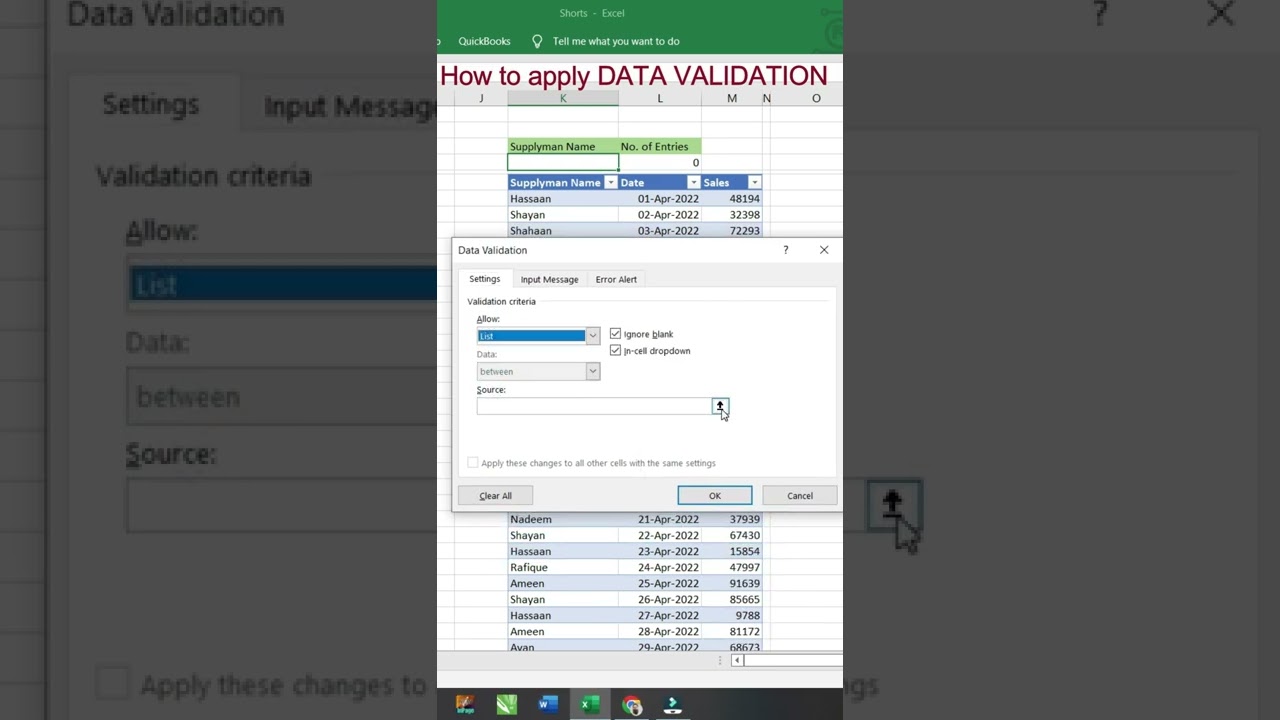 How to use DATA VALIDATION in MS Excel. #excel #exceltutorial #exceltips