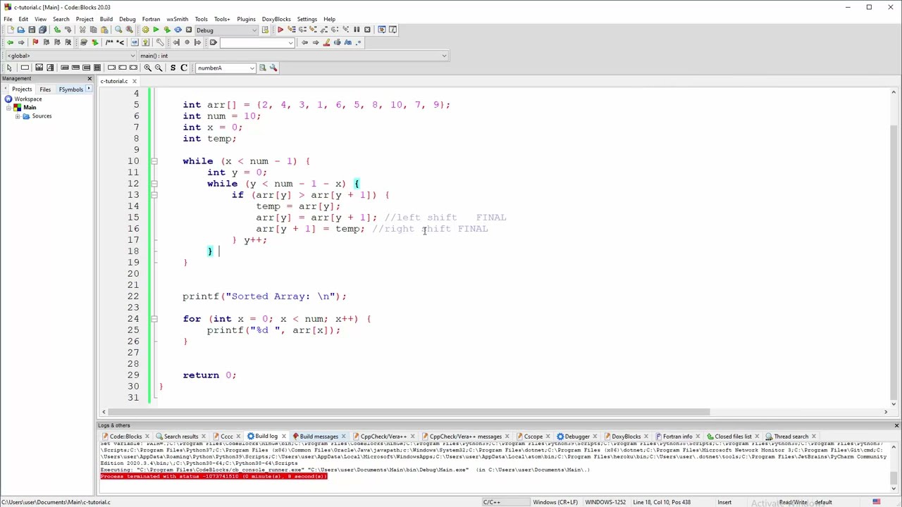 C Program - Bubble Sort In C using Nested While Loops