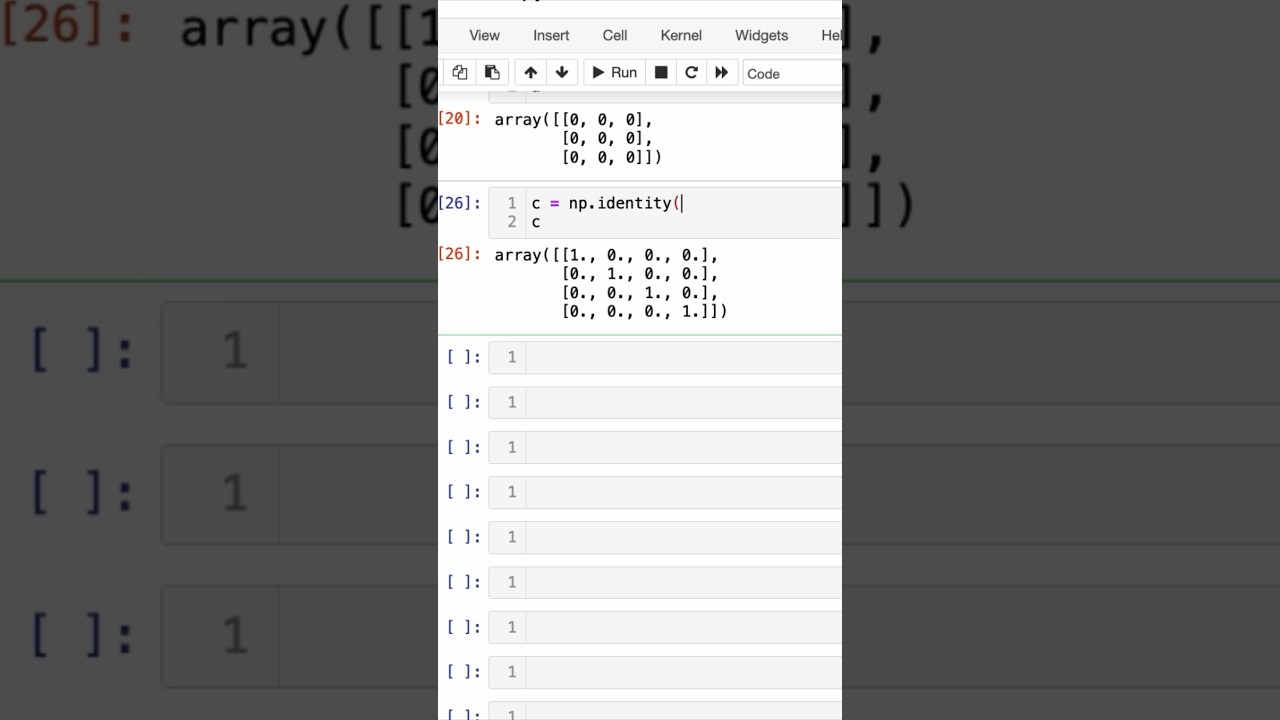 How to create identity matrix in numpy array #pythontutorial #numpy #programming #shorts