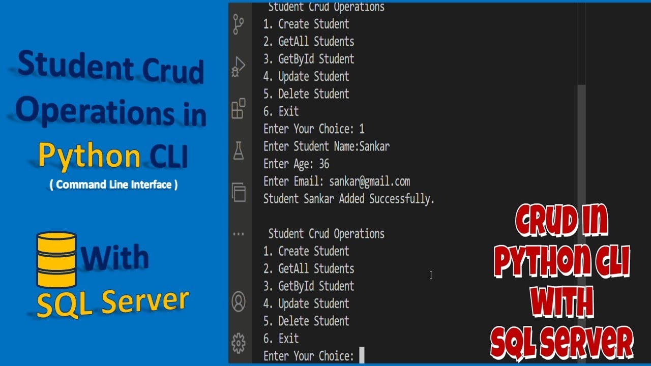 crud in python with sql server || python cli || crud python sql server