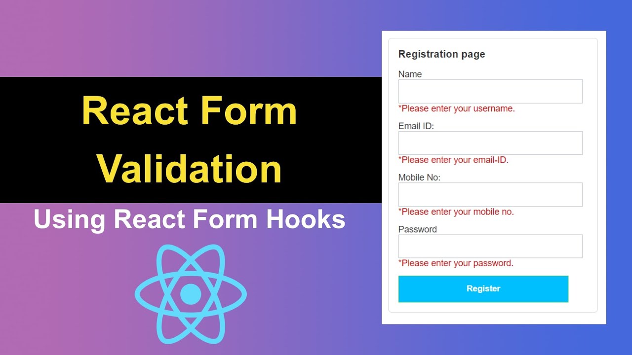 Real-Time Form Validation in React using React Form Hook Registration Form