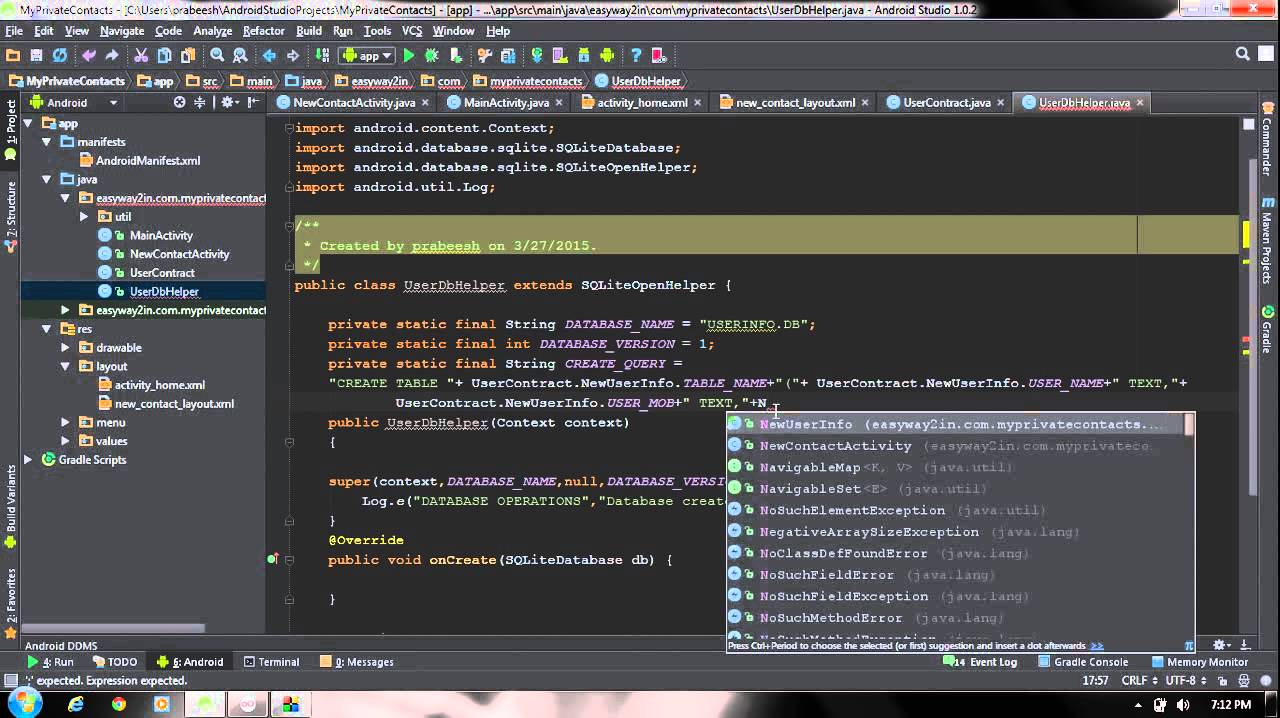 Android Studio Tutorial   Insert data into SQLiteDatabase