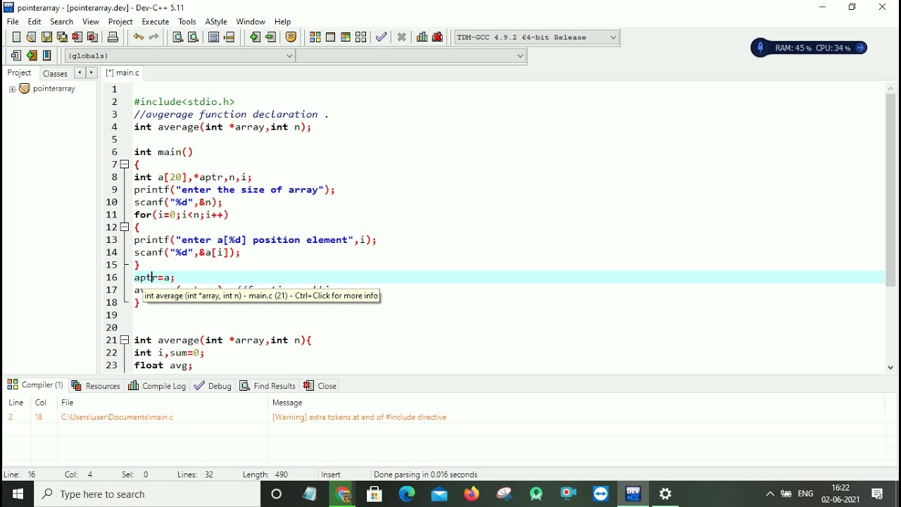 Find the average of array elements using Pointers||#cprogrammingtutorial#cprogrammingforbeginners