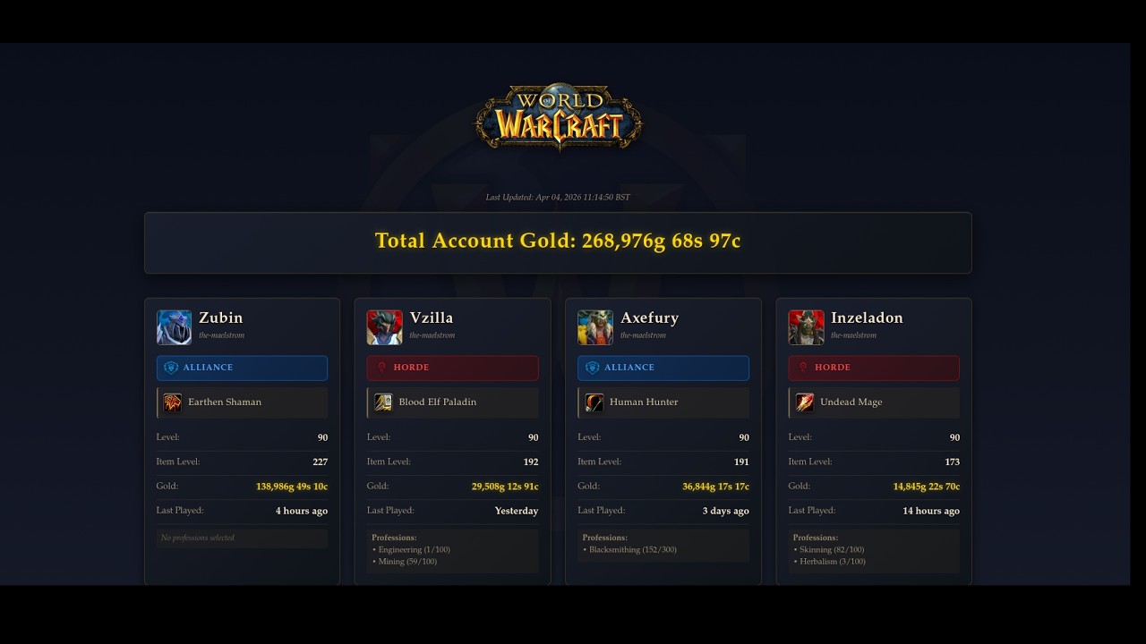 World Of Warcraft inventory tool to keep track of things... In Golang
