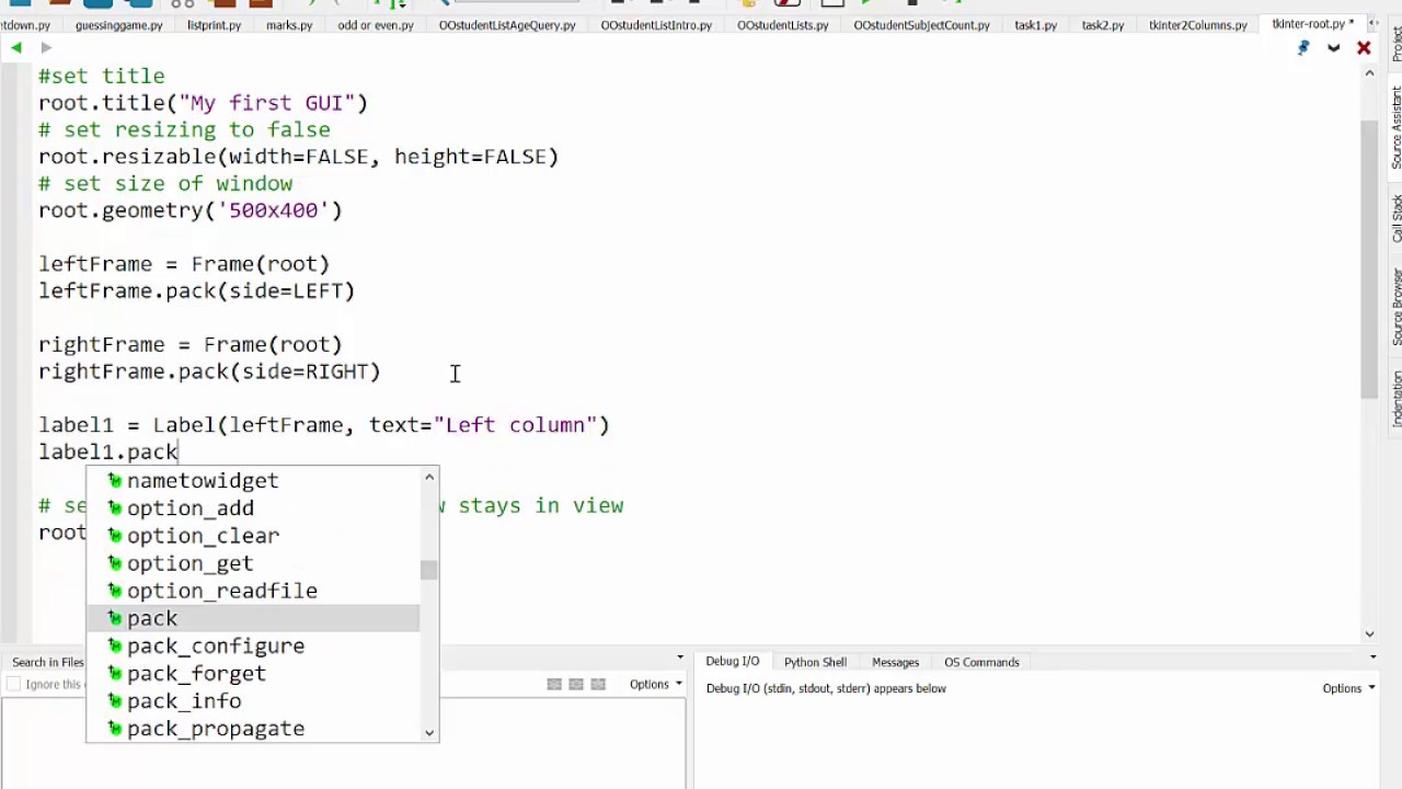 Tkinter - using frames for layout