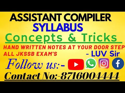 JKSSB SYLLABUS FOR ASSISTANT COMPILER(10+2 LEVEL) POST IN FINANCE DEPARTMENT || LUV Sir